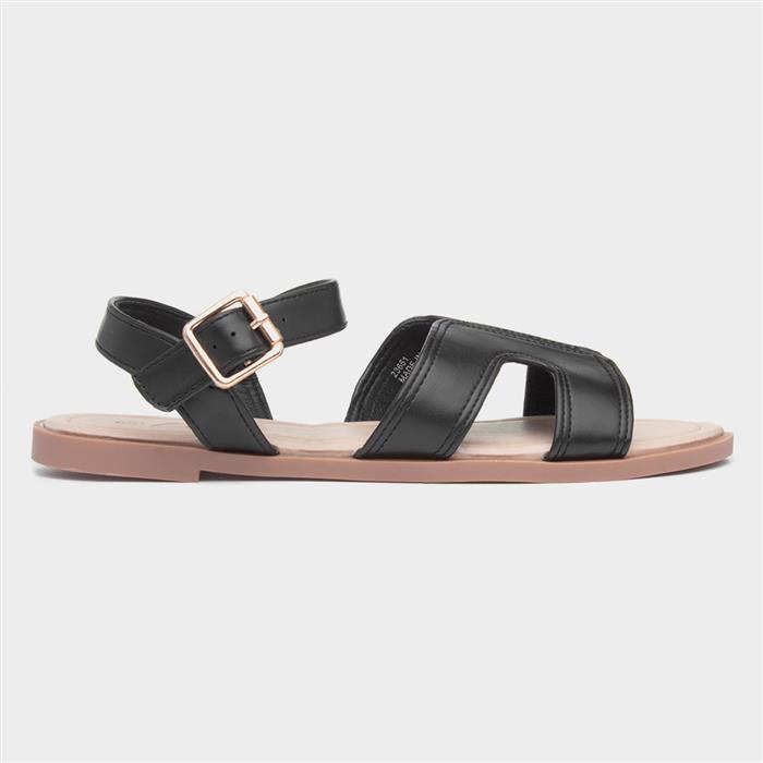 Krush Christina Womens Black Flat Sandal-11179 | shoezone
