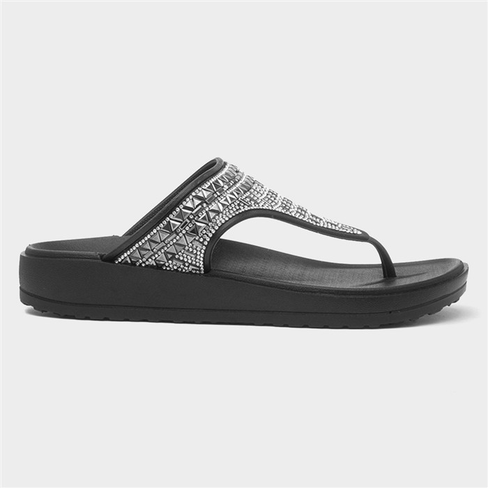 Krush Victoria Womens Black Toe Post Sandal-11307 | shoezone