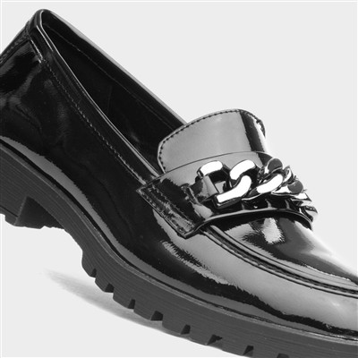 Cushion Walk Tokyo Womens Black Shiny Loafer-12063 | shoezone