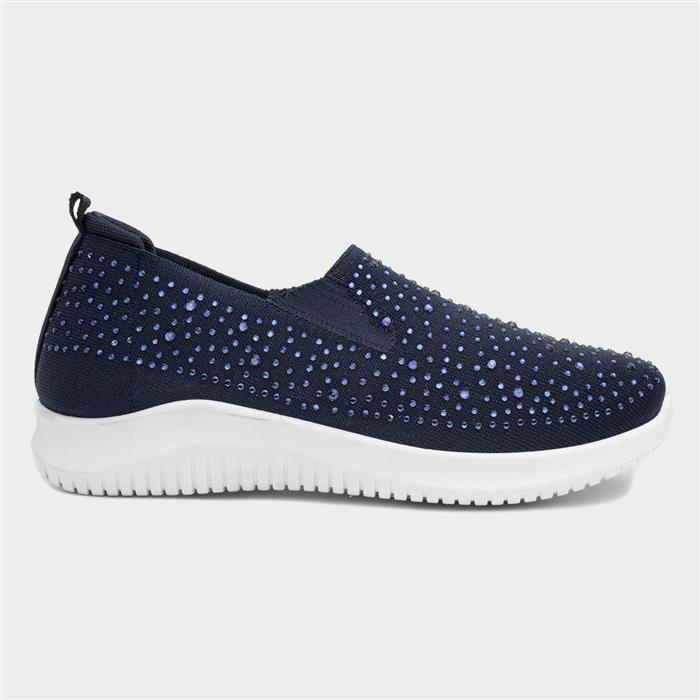 Lilley Womens Navy Diamante Slip On Shoe-125098 | shoezone