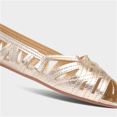 Krush Renee Womens Gold Open Toe Ballerina-13033 | shoezone