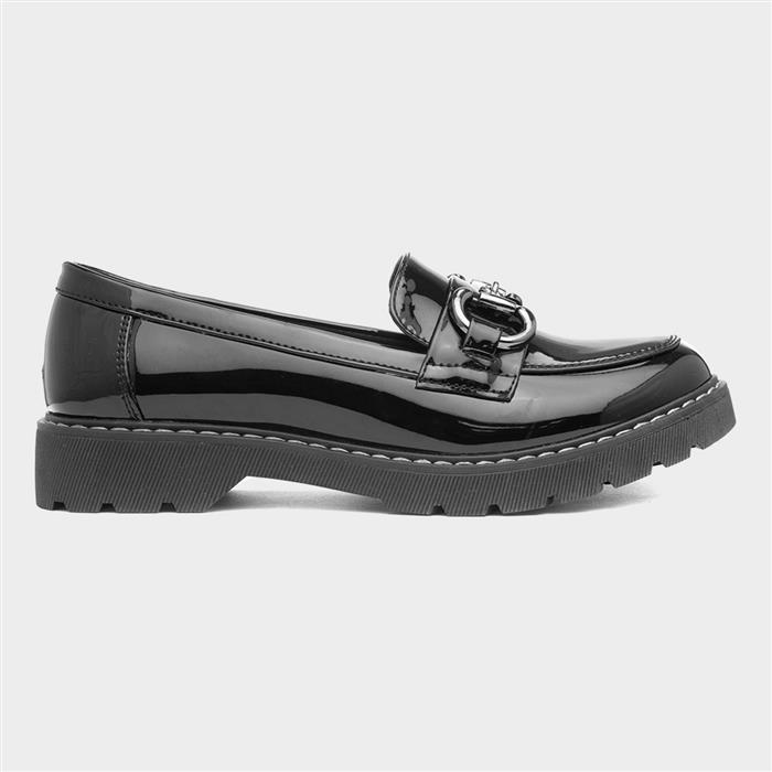 Lilley Womens Black Patent Slip On Loafer Shoe-15022 | shoezone