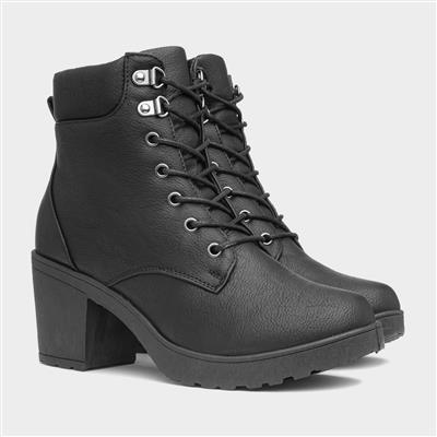 Krush Juliette Womens Black Lace Up Heeled Boot-17054 | Shoe Zone