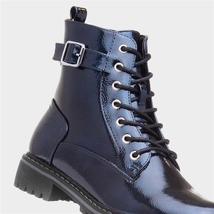 Lunar Parlour Womens Navy Patent Lace Up Boot-17103 | shoezone