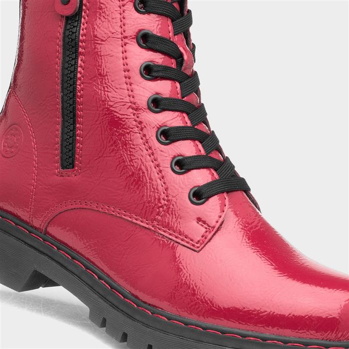 Relife Bev Womens Red Shiny Lace Up Boot-181025 | Shoe Zone