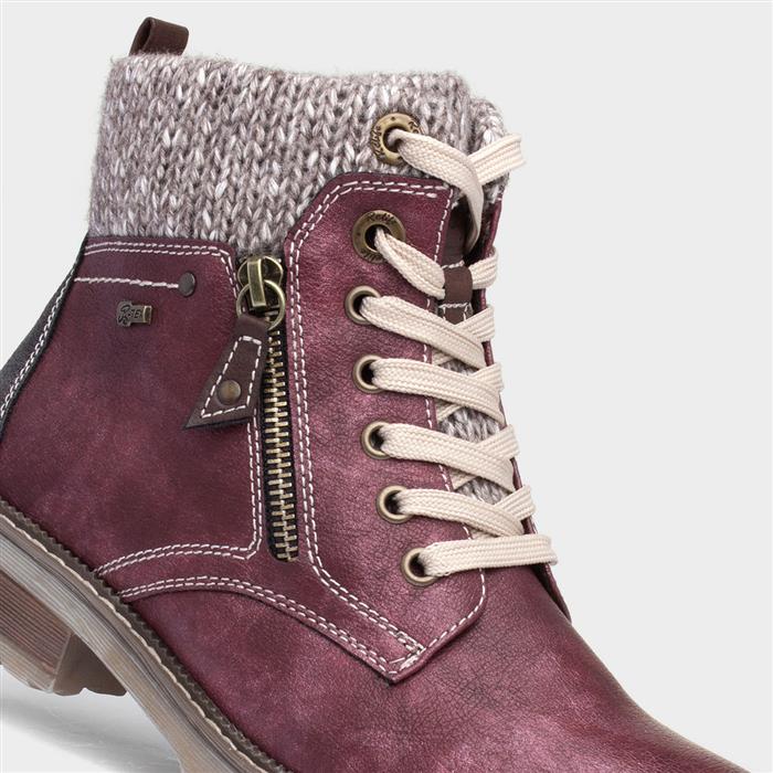 Relife Diane Womens Red Lace Up Ankle Boot-18360 | Shoe Zone