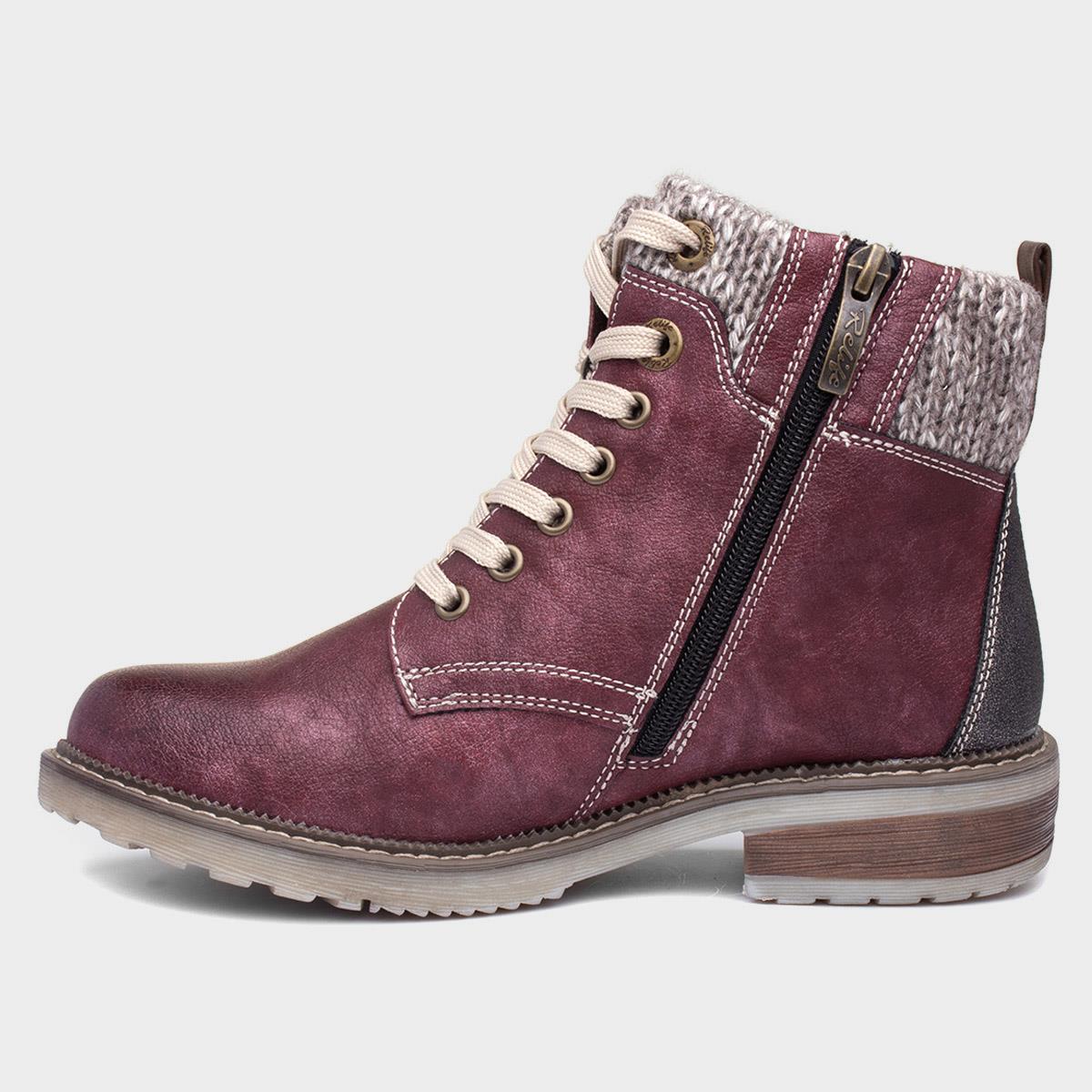 Relife Diane Womens Red Lace Up Ankle Boot-18360 | Shoe Zone