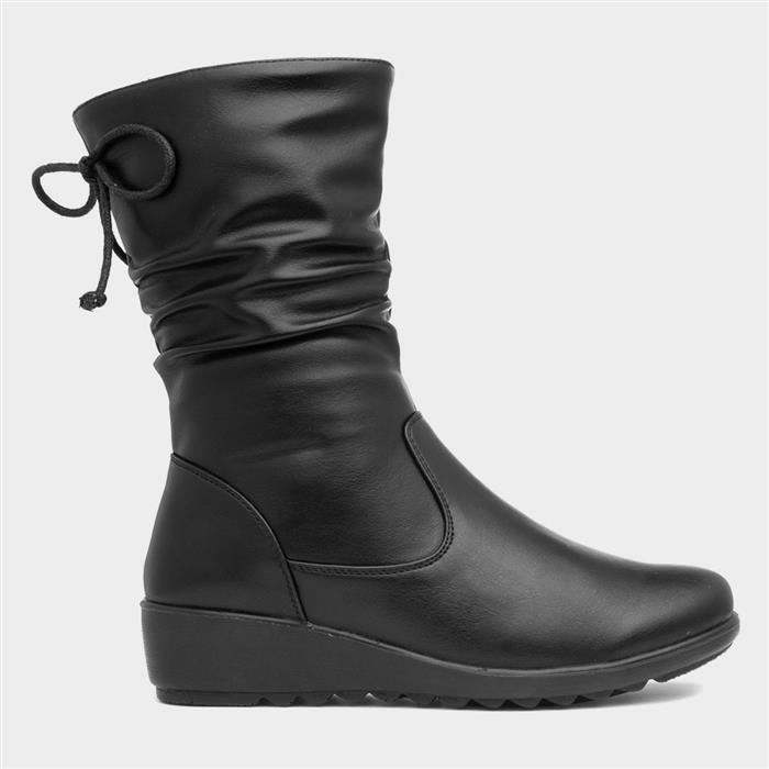 Cushion Walk Roosker Black Wedge Boot-185114 | Shoe Zone