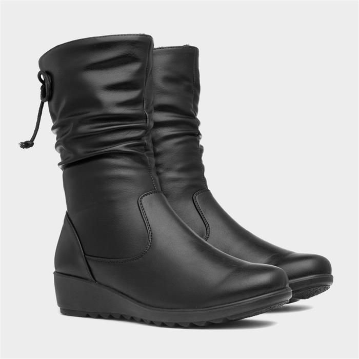 Cushion Walk Roosker Black Wedge Boot-185114 | shoezone