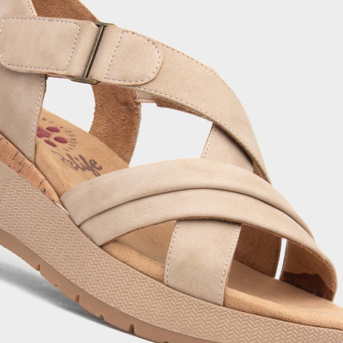 Relife Sukie Womens Beige Wedge Strappy Sandal-19202 | Shoe Zone