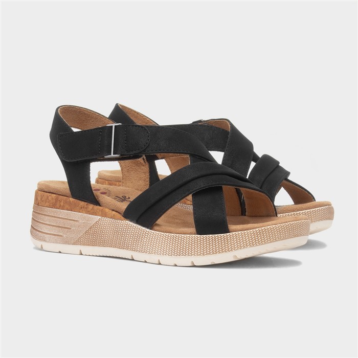 Relife Maldives Womens Black Wedge Sandal-19218 | shoezone