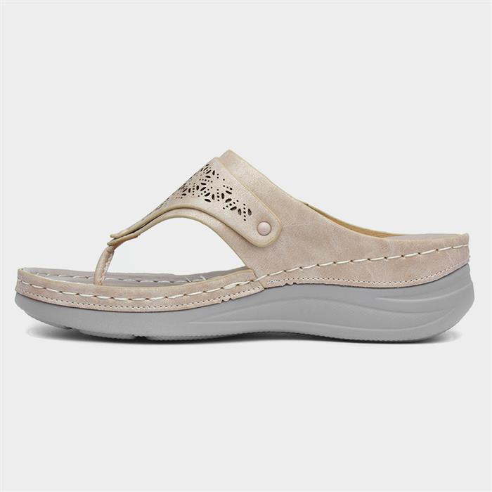 Comfy Steps Malta Womens Beige Toe Post Sandal-193045 | shoezone