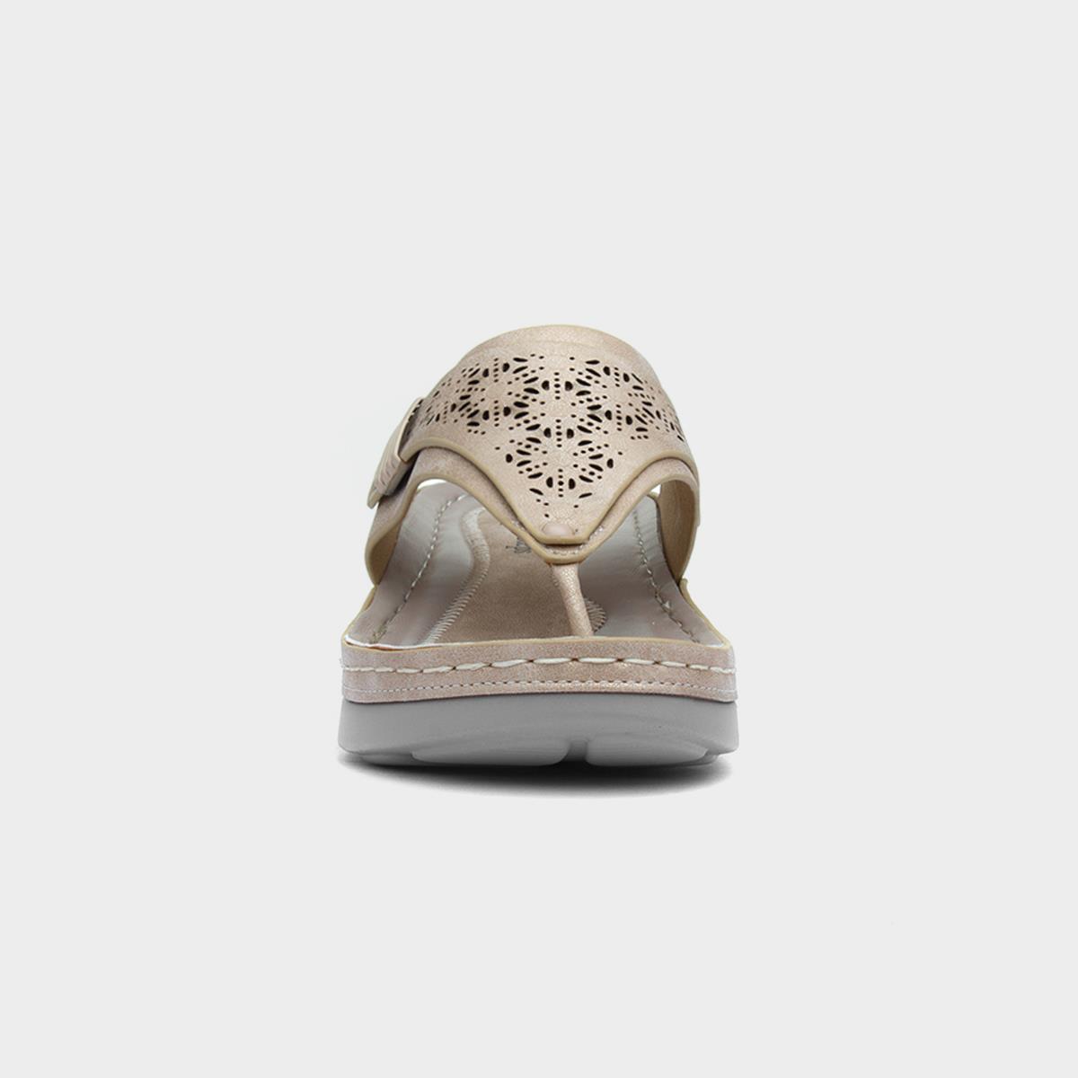 Comfy Steps Malta Womens Beige Toe Post Sandal-193045 | Shoe Zone