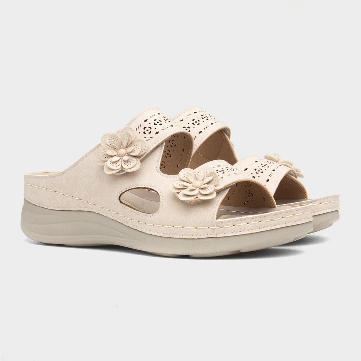 Comfy Steps Madeira Womens Beige Mule Sandal-19304 | Shoe Zone