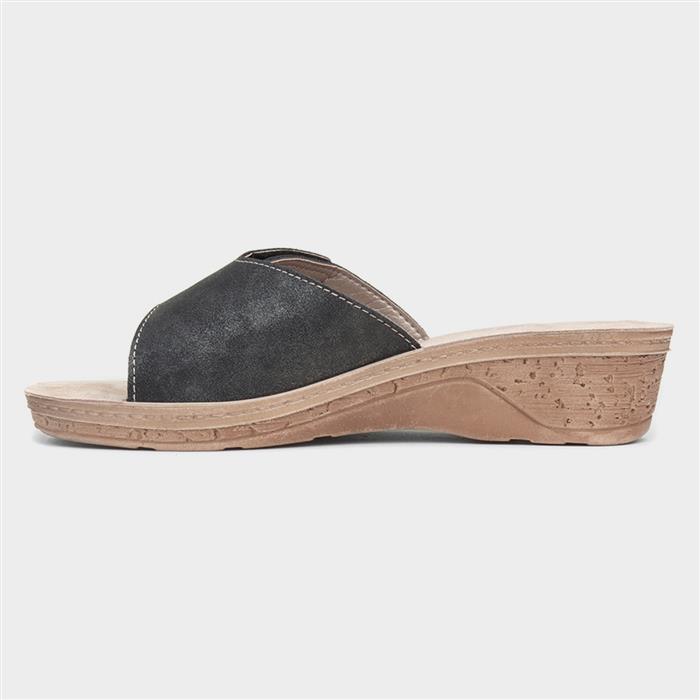 Comfy Steps Nice Womens Black Wedge Mule Sandal-19394 | shoezone