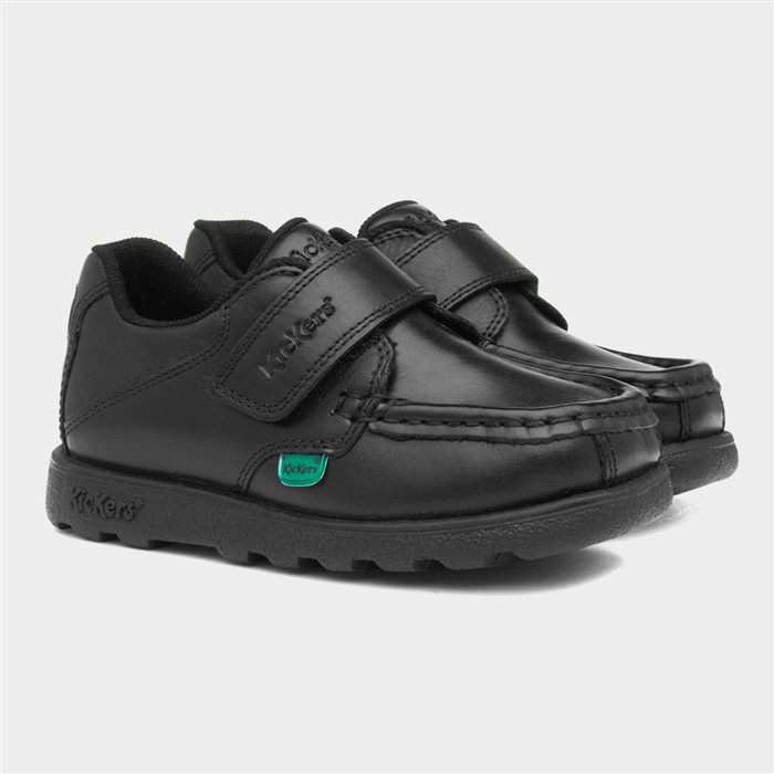 Kickers Fragma Boys Black Leather Shoe-20124 | Shoe Zone