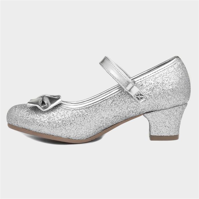 Lilley Sparkle Lacey Girls Silver Glitter Heel-208032 | shoezone