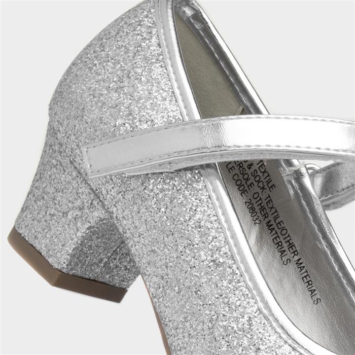 Lilley Sparkle Lacey Girls Silver Glitter Heel-208032 | shoezone