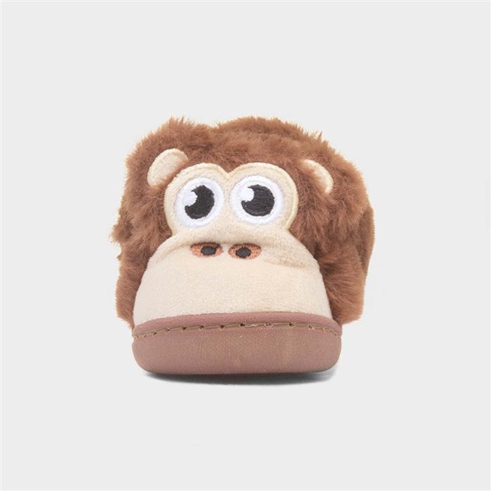 JuJu Kids Brown Easy Fasten Monkey Slipper