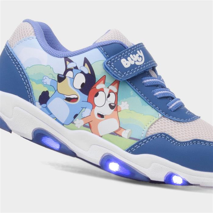 Bluey Kids Blue Easy Fasten Light Up Trainers-80702 | shoezone